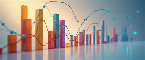 dynamic 3d graph showcasing colorful bar charts and line plots stock