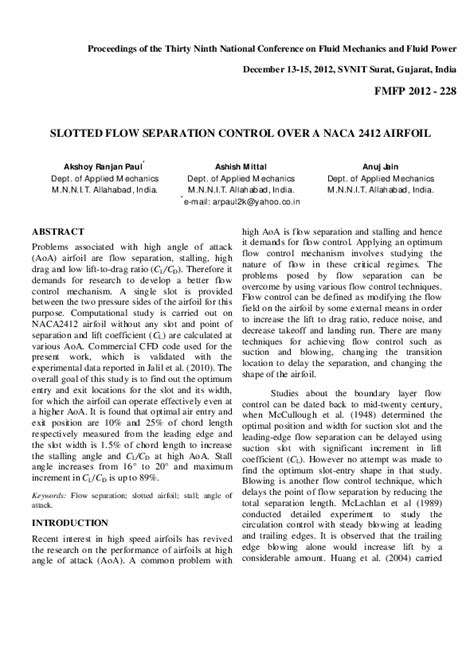 Pdf Slotted Flow Separation Control Over A Naca2412 Airfoil