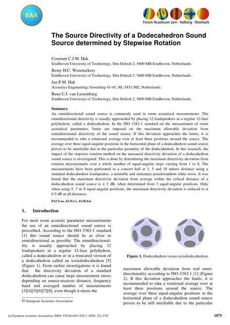 Pdf The Source Directivity Of A Dodecahedron Sound Source Determined By Stepwise Rotation