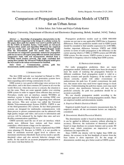 Propagation Loss Prediction Model For Umts For An Urban Area Pdf Gsm Radio Propagation
