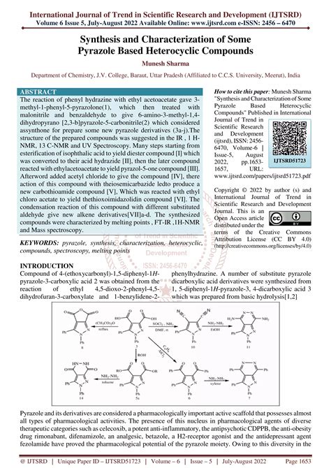 Synthesis And Characterization Of Some Pyrazole Based Heterocyclic Compounds Pdf