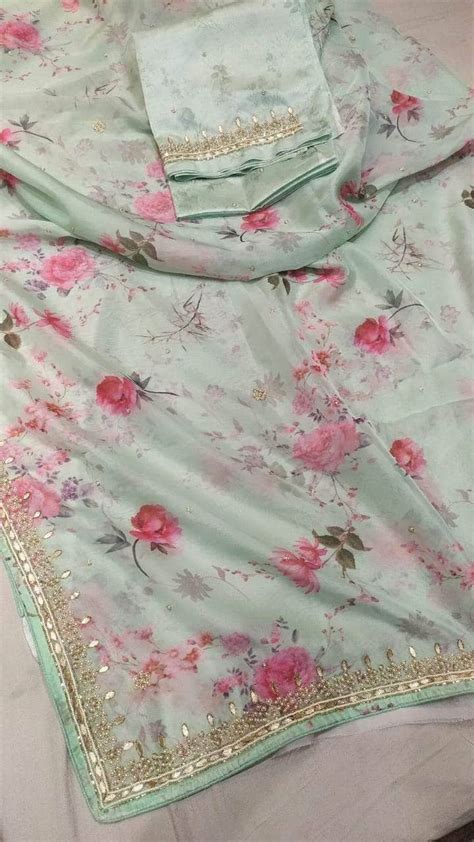 Designer Organza Saree With Pearl And Gota Border Fashionvibes