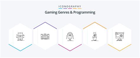 Gaming Genres And Programming 25 Line Icon Pack Including Mario Adventure Fortress Technology