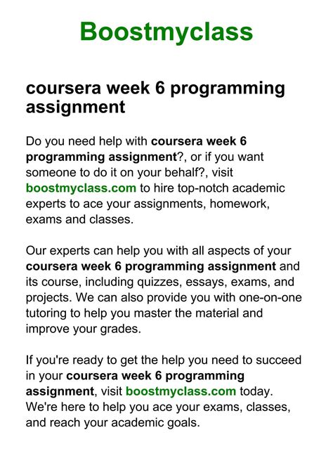 Coursera Week 6 Programming Assignment By Boost My Class Issuu