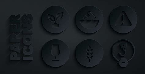 밀 삼각형의 느낌표 깨지기 쉬운 깨진 유리 산업용 후크 판지 판지 상자 및 식물 기반 아이콘을 설정합니다 벡터 3차원 형태에 대한 스톡 벡터 아트 및 기타 이미지 Istock