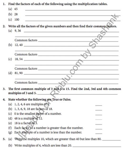 Factors And Multiples Worksheets For Class 4 Factors And Multiples Worksheets For Class 4