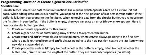 Solved Specification Circular Buffer Is Fixed Size Data