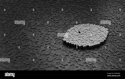 3d Rendering Metal Cubes In Shape Of Symbol Of Open Eye Light Silver