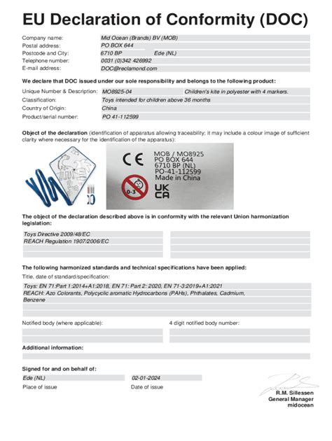 Fillable Online Declaration Of Conformity Net Fax Email Print Pdffiller