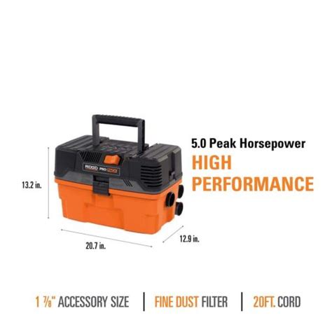 Ridgid 45 Gallon 50 Peak Hp Propack Wetdry Shop Vacuum With Fine