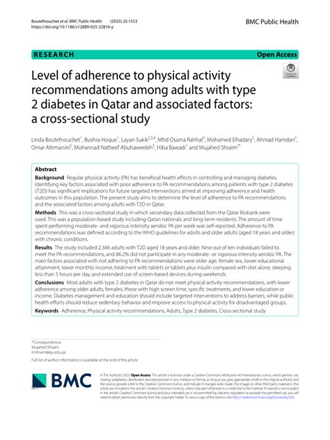 Pdf Level Of Adherence To Physical Activity Recommendations Among Adults With Type 2 Diabetes