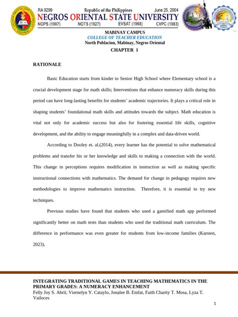 Integrating Traditional Games In Teaching Mathematics In The Primary