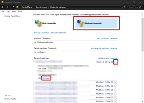 how to delete saved umpass credentials in windows credential manager
