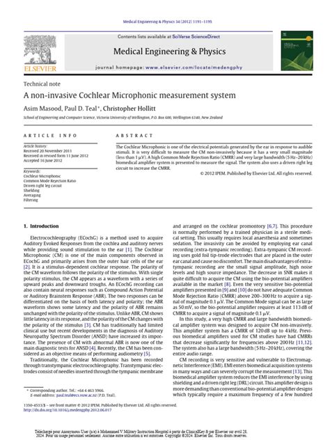 A Non Invasive Cochlear Microphonic Measurement System Pdf Amplifier Electromagnetic