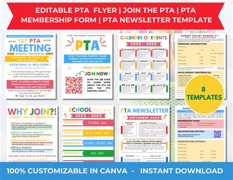 Editable Pta Pto Bundle Recruitment Flyers Newsletter Calendar Of Events And Membership
