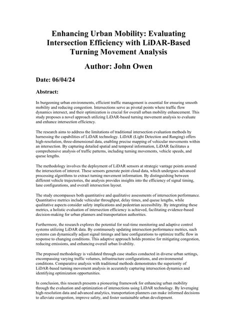 Pdf Enhancing Urban Mobility Evaluating Intersection Efficiency With Lidar Based Turning