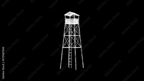 3d Observation Tower Rotates On Black Bg Object Dissolved White