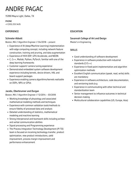 Algorithm Engineer Resume Samples Velvet Jobs