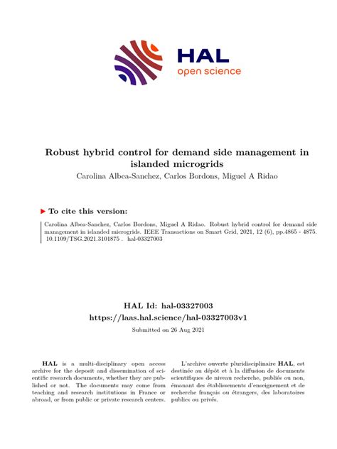 Robust Hybrid Control For Demand Side Management In Islanded Microgrids Pdf Mathematical