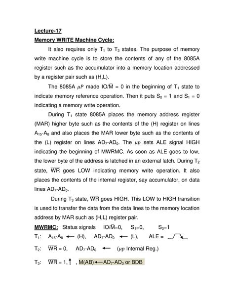 Microprocessor Architecture Lecture Memory Write Machine Cycle It Also Requires Only T 1 To