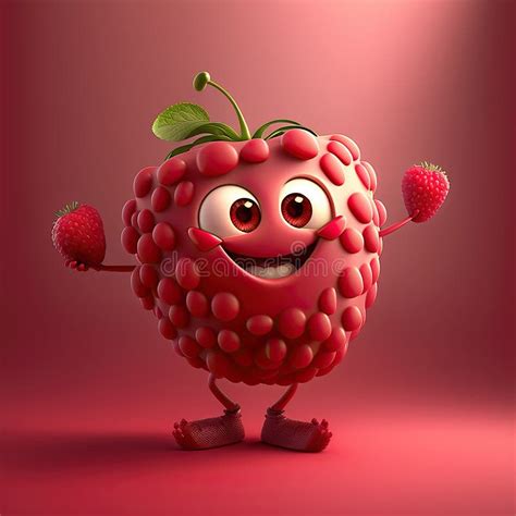 Cute Cartoon Raspberry Fruit Character Generative Ai Stock