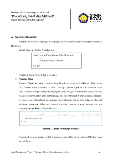 Pdf Pemrograman Visual Event Dan Method