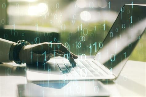 Premium Photo Creative Abstract Binary Code Hologram And Hands Typing