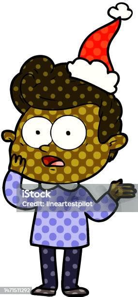 산타 모자를 쓰고 쳐다보는 남자의 손으로 그린 만화책 스타일의 그림 낙서 드로잉에 대한 스톡 벡터 아트 및 기타 이미지 낙서 드로잉 남자 등장인물 Istock