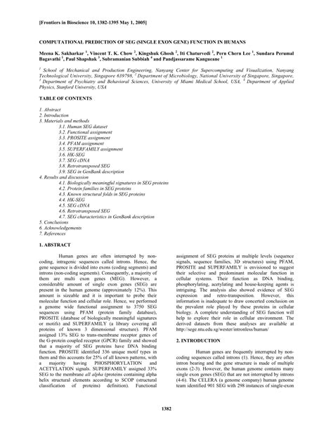 Pdf Computational Prediction Of Seg Single Exon Gene Function In Humans