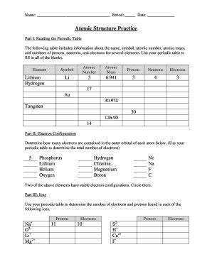 Atomic Structure Practice Fill And Sign Printable Template Online