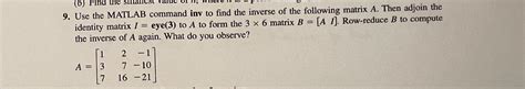 Solved B Find The Smallest 9 Use The Matlab Command Inv