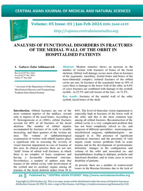 Analysis Of Functional Disorders In Fractures Of The Medial Wall Of The Orbit In Hospitalised