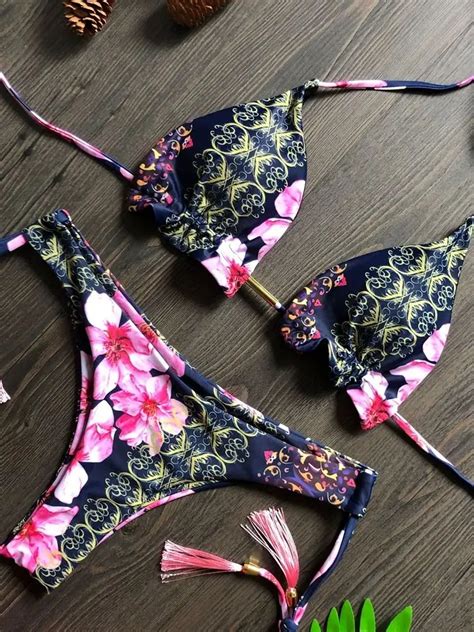 Biqu Ni Sexy Estampado Para Mulheres Mai Halter Push Up Biqu Ni