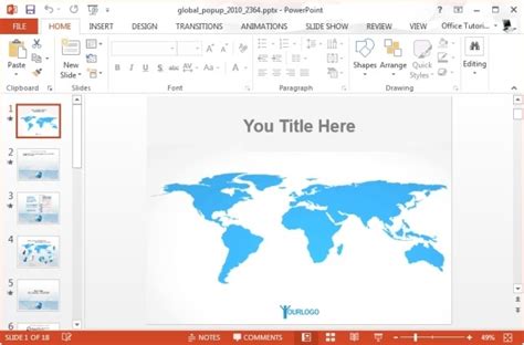 Flat World Map Template For PowerPoint