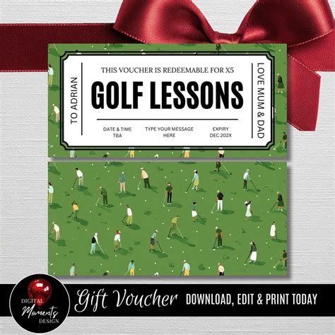 Printable Golf Lessons Voucher Template Instant Download Coupon