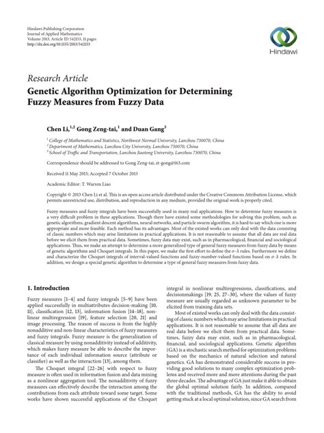 Pdf Genetic Algorithm Optimization For Determining Fuzzy Measures