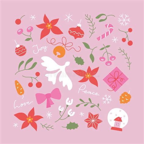 Minimalistic Pinky Vintage Element Clipart With Traditional Christmas