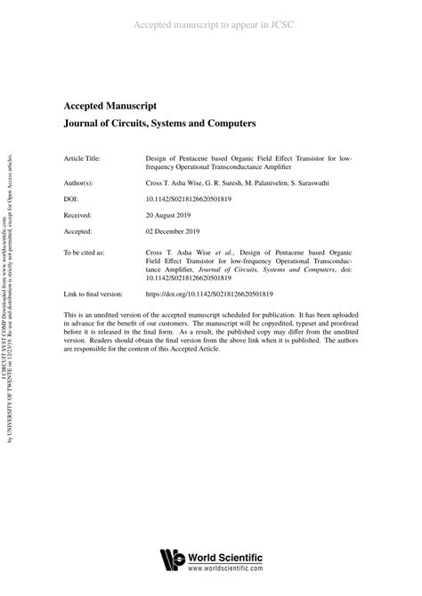 Pdf Design Of Pentacene Based Organic Field Effect Transistor For Low Frequency Operational