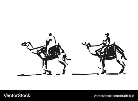 Two Walking Camels With Riders Quick Sloppy Hand Vector Image