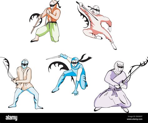 Vector Set Of Japanese Ninjas Tattoos Stock Vector Image And Art Alamy
