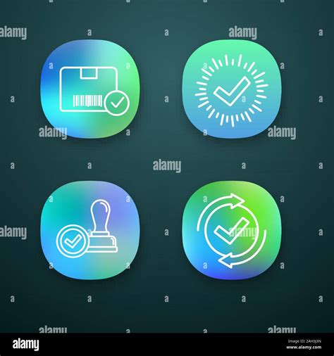 Approve App Icons Set Verification And Validation Approved Delivery Check Mark Stamp Of