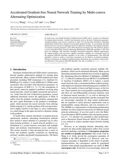 Pdf Accelerated Gradient Free Neural Network Training By Multi Convex Alternating Optimization