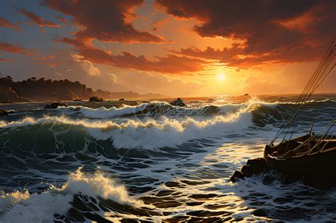 波涛汹涌的海洋景观插画图片下载 正版图片600877883 摄图网