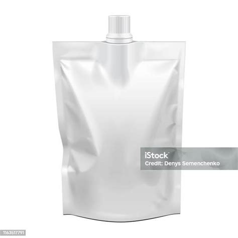 빈 음식은 주유 뚜껑이있는 유연한 파우치 봉지 백을 서 있습니다 모의 최대 템플릿 흰색 배경에 격리된 그림입니다 설계 준비 완료 제품 포장 벡터 Eps10 스탠드업 파우치에