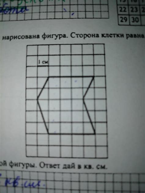 На клетчатой бумаге нарисована фигура Сторона клетки 1 см Найди площадь этой фигуры ответ дай