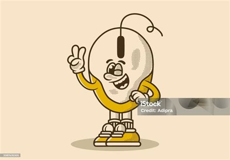 평화의 상징을 형성하는 손을 가진 컴퓨터 마우스의 빈티지 캐릭터 그림 3차원 형태에 대한 스톡 벡터 아트 및 기타 이미지 3차원 형태 Brand Name Video