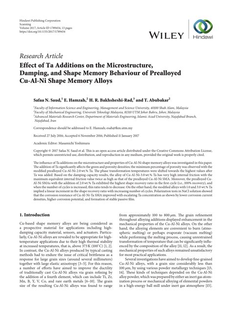 Pdf Effect Of Ta Additions On The Microstructure Damping And Shape