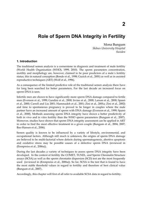 Pdf Role Of Sperm Dna Integrity In Fertility