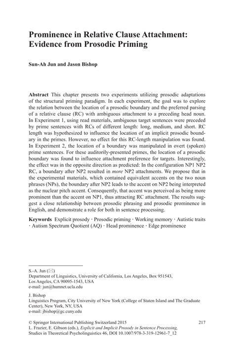 Pdf Prominence In Relative Clause Attachment Evidence From Prosodic