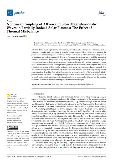 Pdf Nonlinear Coupling Of Alfvén And Slow Magnetoacoustic Waves In Partially Ionized Solar